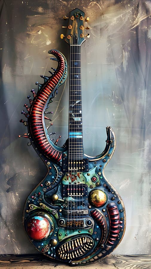 Futuristic Unusual Alien Rock Guitar Stock Illustration - Illustration ...