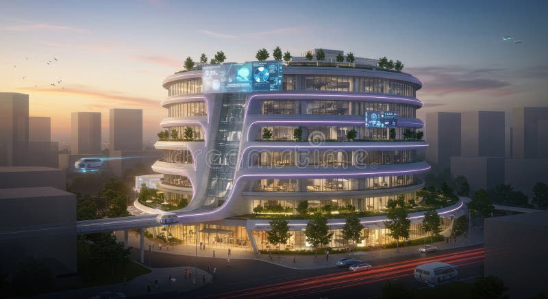Futuristic Urban Building with Smart Technology and Green Spaces at ...