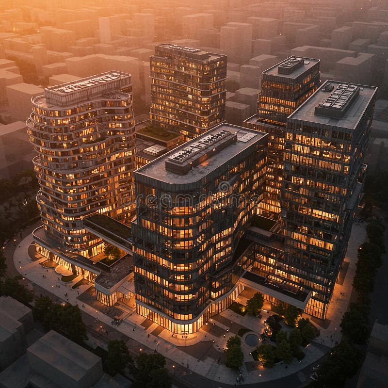 Futuristic Urban Complex Featuring Multiple Interconnected High-rise ...