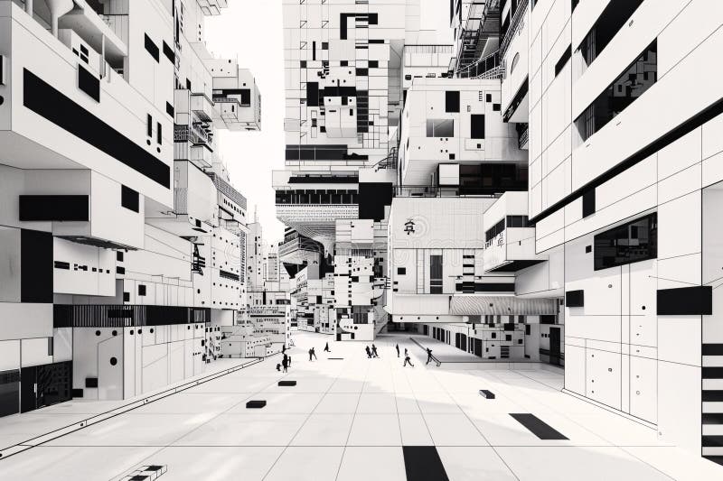 Futuristic Urban Complexity in Monochrome Stock Image - Image of ...