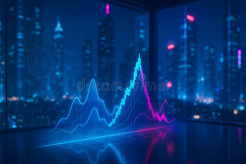 Futuristic Urban Data Interface- AI, Analytics, Finance, and Technology in Neon Cityscape Stock ...