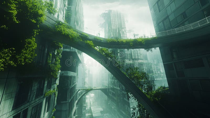 A Futuristic Urban Design Concept Featuring Elevated Walkways and Stock ...