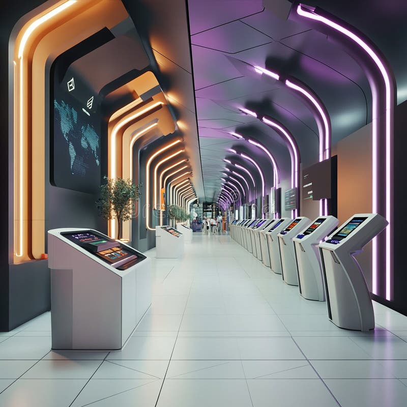 Futuristic Urban Hall Showcasing Advanced Technology and Interactive ...