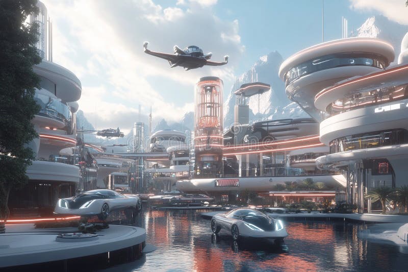 Futuristic Urban Landscape with Advanced Vehicles and Sleek ...