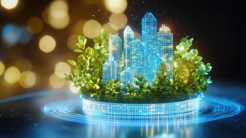 Futuristic Urban Landscape with Digital City and Greenery Concept Stock ...
