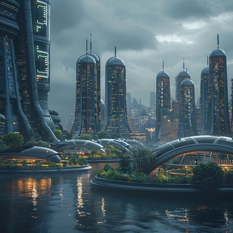 Futuristic Urban Landscape Featuring Integrated Sustainable Water ...