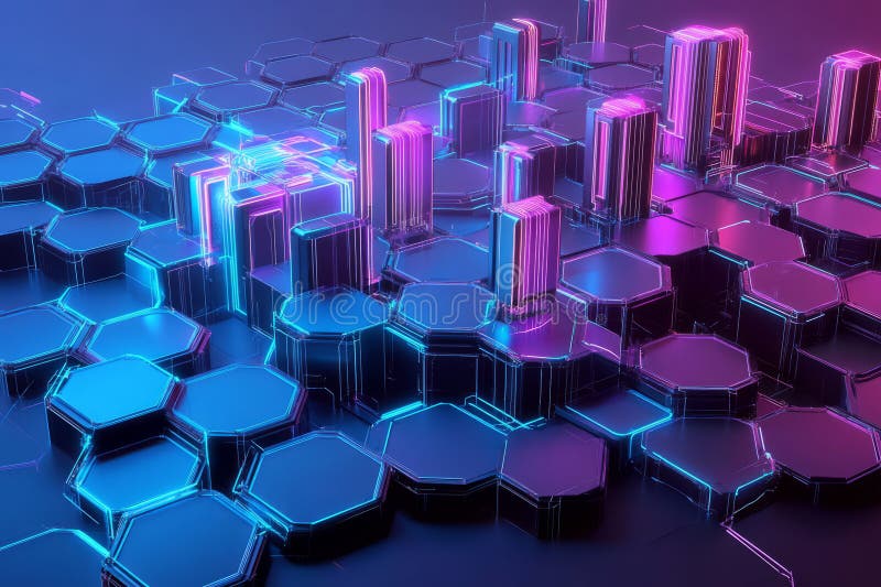 A Futuristic Urban Landscape with Floating Hexagonal Platforms Acting ...