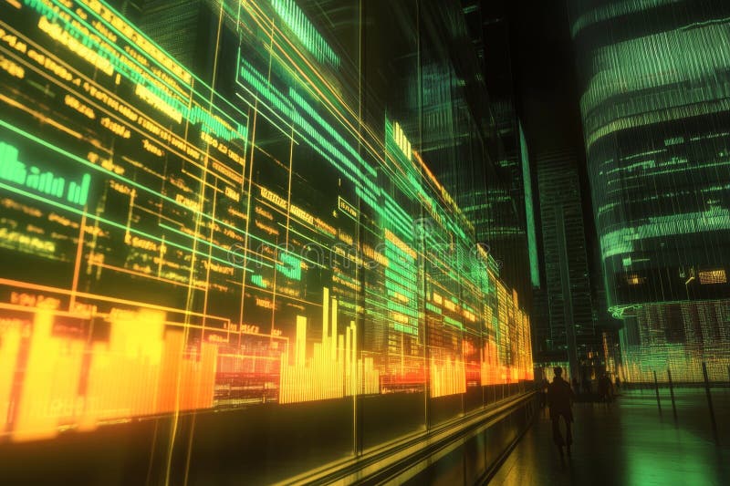Futuristic Urban Landscape with Neon Data Visualization Reflecting in ...