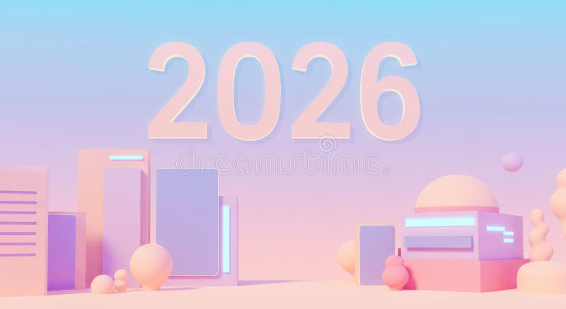 Futuristic 2026 Urban Landscape with Pastel Gradient Skyline Stock ...