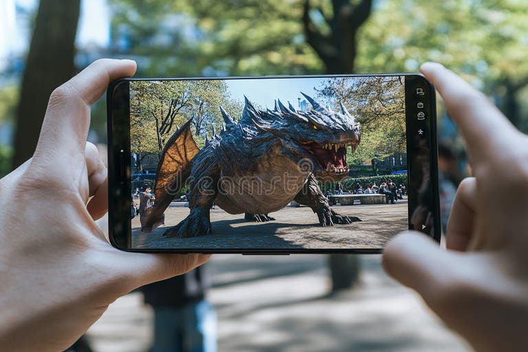 Augmented Reality Mobile Game Scene with Player Navigating a Futuristic ...