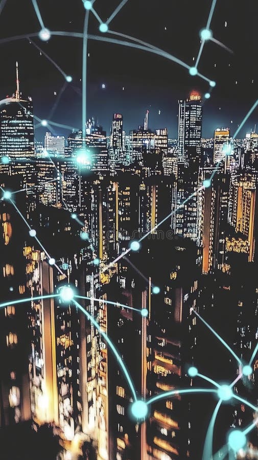 Connected Urban Skyline with Digital Networking Stock Illustration ...