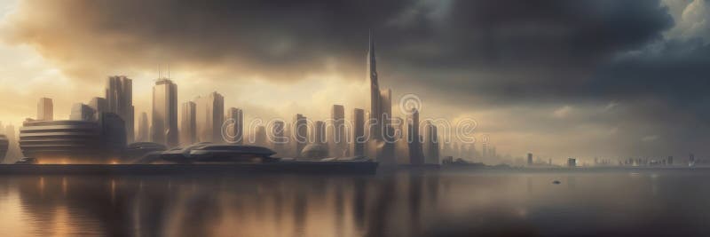 Futuristic Urban Skyline,Fictional City Skyline, Stock Illustration ...