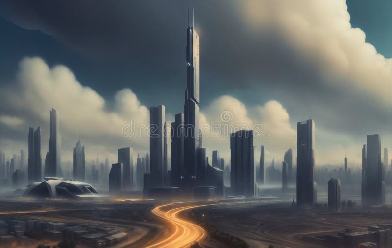 Futuristic Urban Skyline,Fictional City Skyline, Stock Illustration ...