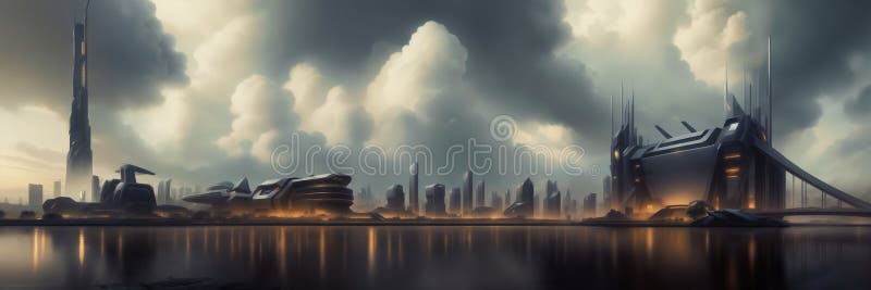Futuristic Urban Skyline,Fictional City Skyline, Stock Illustration ...