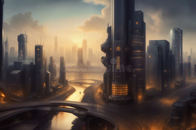 Futuristic Urban Skyline,Fictional City Skyline, Stock Illustration ...