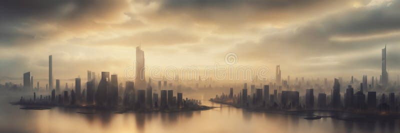 Futuristic Urban Skyline,Fictional City Skyline, Stock Illustration ...