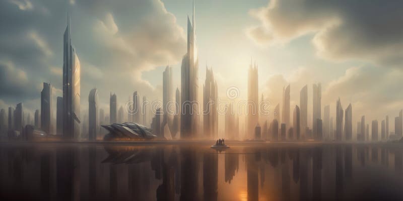 Futuristic Urban Skyline,Fictional City Skyline, Stock Illustration ...