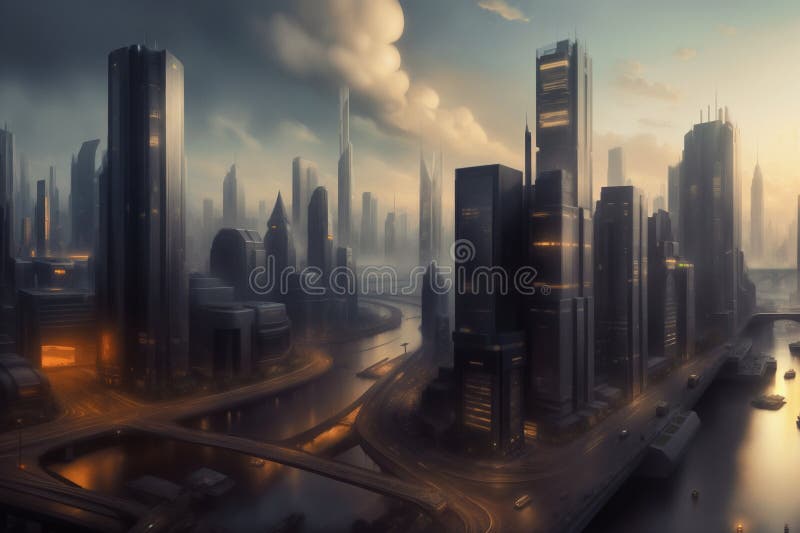Futuristic Urban Skyline,Fictional City Skyline, Stock Illustration ...