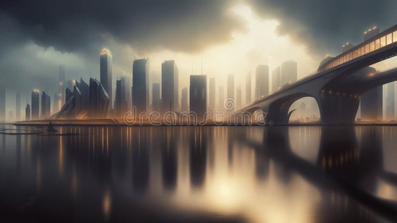 Futuristic Urban Skyline,Fictional City Skyline, Stock Illustration ...