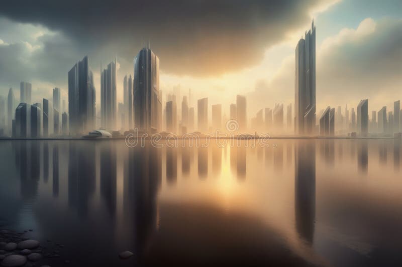 Futuristic Urban Skyline, Fictional City Skyline, Stock Illustration ...