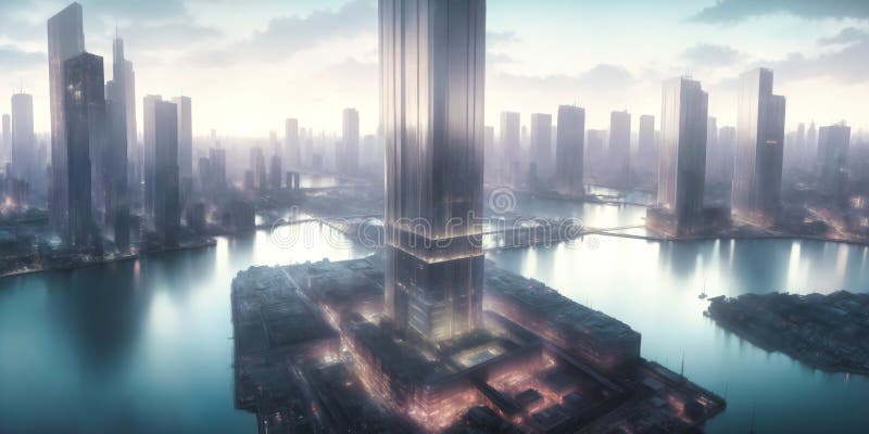 Futuristic Urban Skyline,Fictional City Skyline, Stock Illustration ...