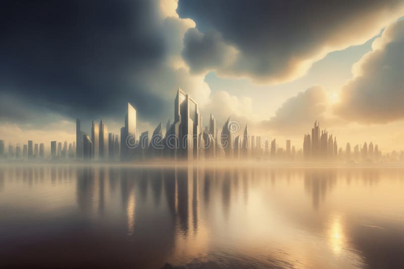 Futuristic Urban Skyline,Fictional City Skyline, Stock Illustration ...