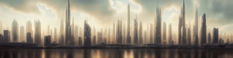 Futuristic Urban Skyline,Fictional City Skyline, Stock Illustration ...