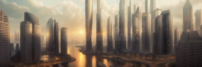 Futuristic Urban Skyline,Fictional City Skyline, Stock Illustration ...