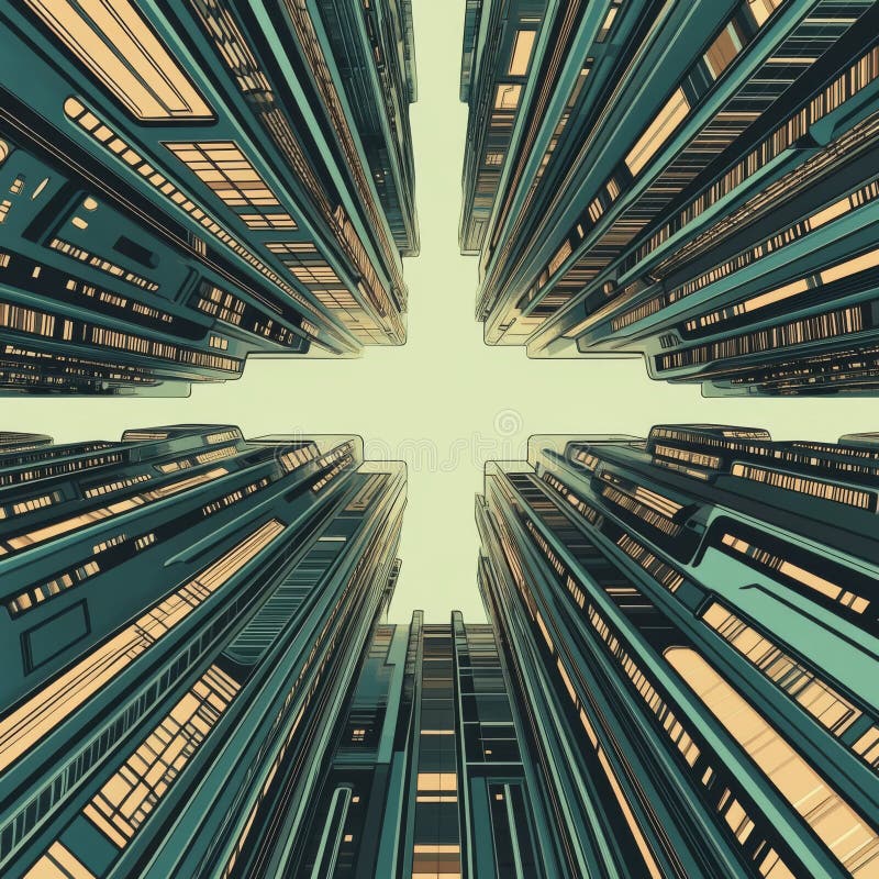 Futuristic Urban Skyscrapers with Geometric Patterns Stock Illustration ...