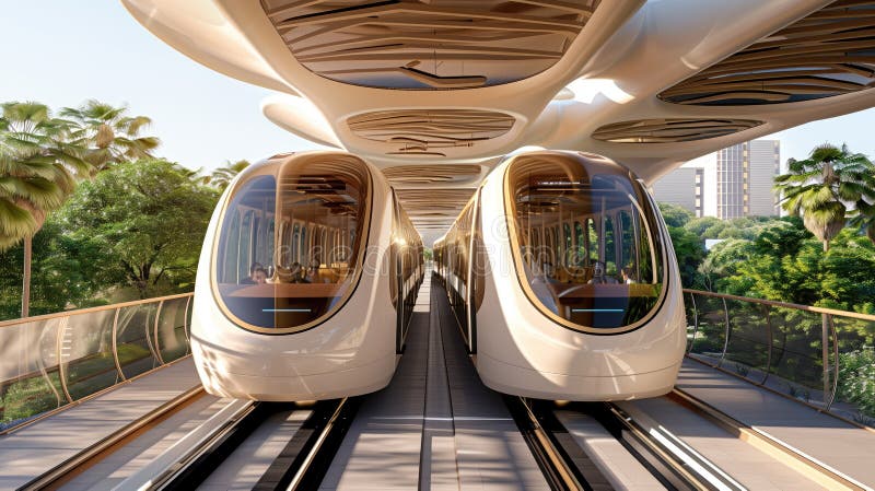 Futuristic Urban Transportation Scene with Modern Elevated Train System ...