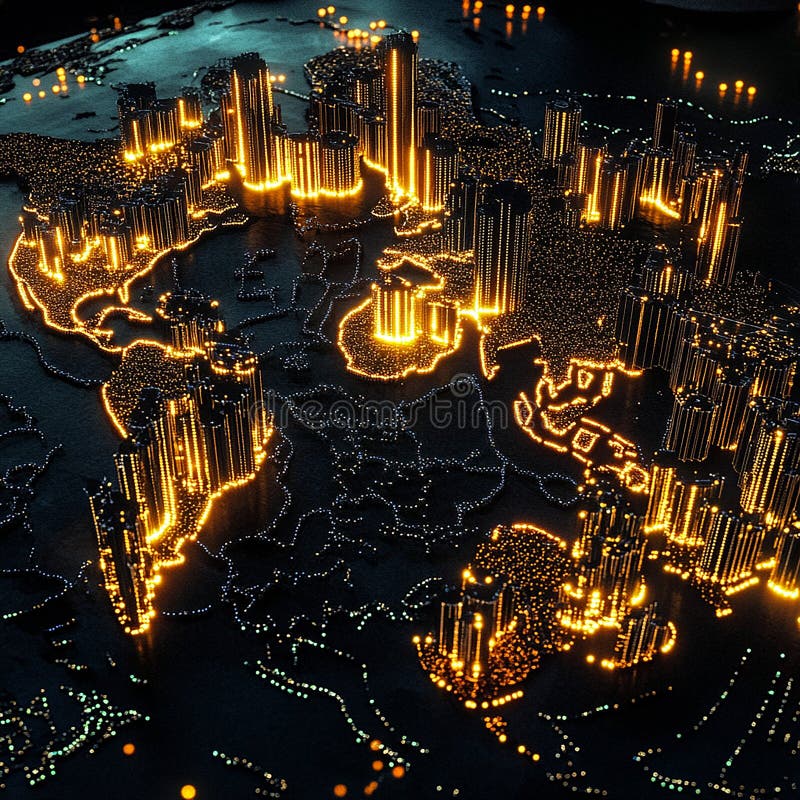 Futuristic Urbanization Concept Showcasing Glowing Cities on a Global ...