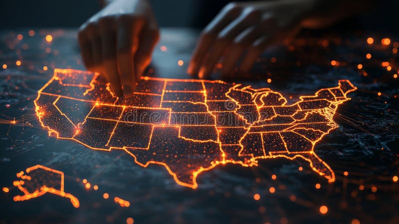 Futuristic Us Map with Glowing Borders Highlighting Technology and ...