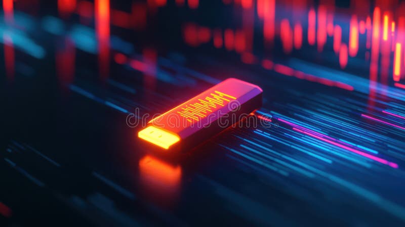 Futuristic Usb Flash Drive with Neon Lights on Digital Background ...