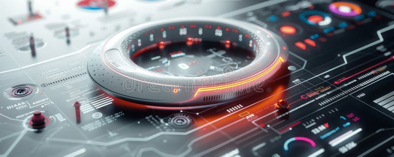 Futuristic User Interface with Circular Control Panel and Digital ...