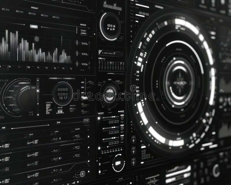 Futuristic User Interface with Data Visualization Elements and Charts Stock Image - Image of ...