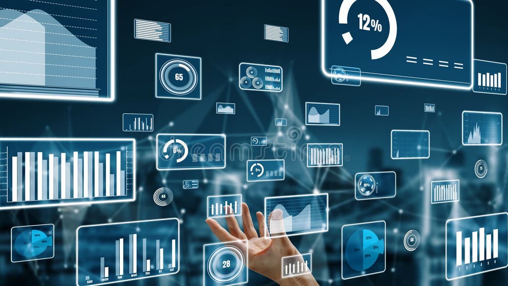 Futuristic User Interface with Data Visualizations and Graphs Showcasing Statistical Analytics ...