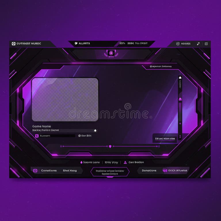 Futuristic User Interface Design with a Gaming Theme, Featuring a Black and Purple Stock ...