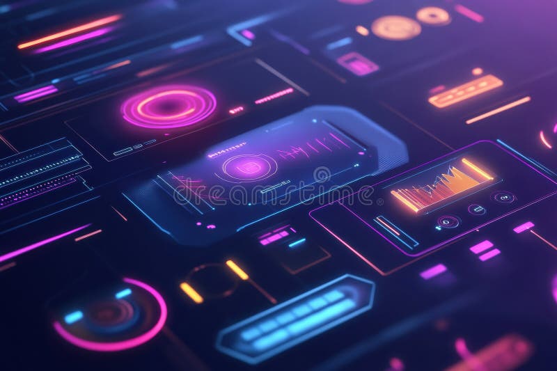 Futuristic User Interface Design Neon Colors Digital Elements Night ...
