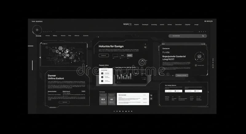 Futuristic User Interface Design with a Predominantly Dark Theme, Featuring Multiple Stock ...