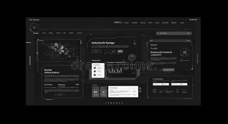 Futuristic User Interface Design with a Predominantly Dark Theme, Featuring Multiple Stock ...