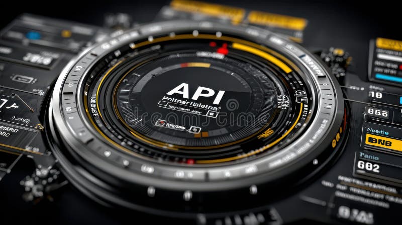 Futuristic User Interface with Detailed Api Dashboard and Digital Elements in a High-tech Black ...