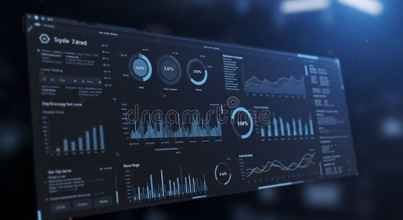 Futuristic User Interface Displaying Various Data Visualizations on a Translucent Stock ...