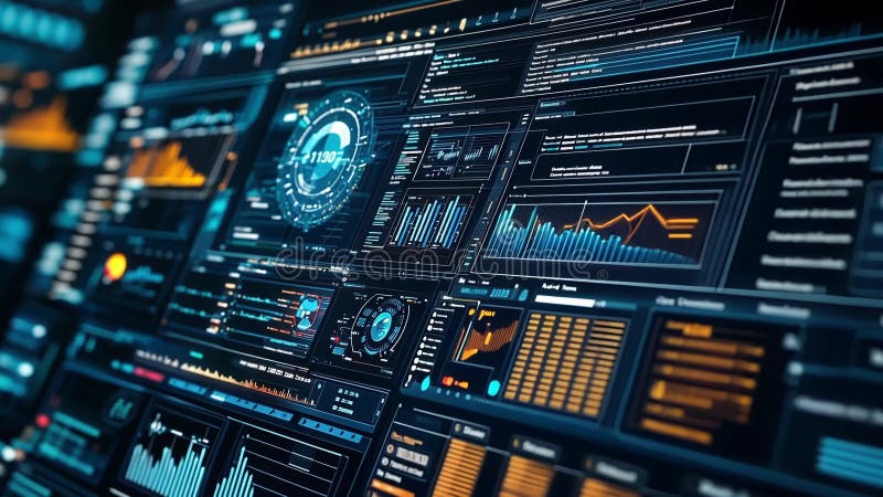 Futuristic Interface Displaying Complex Data and Information with Charts and Graphs Stock ...