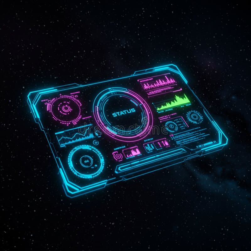 Futuristic User Interface Floating in Space, Featuring Neon Blue and ...