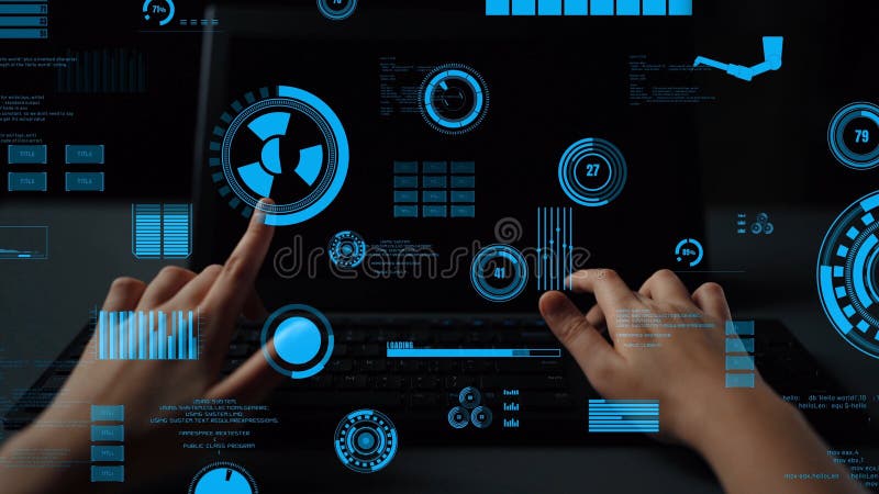 Futuristic Hands Touching Virtual Interface Data Visualization Stock ...