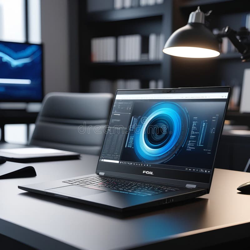 Futuristic User Interface on Laptop Screen in Modern Office Setting at ...