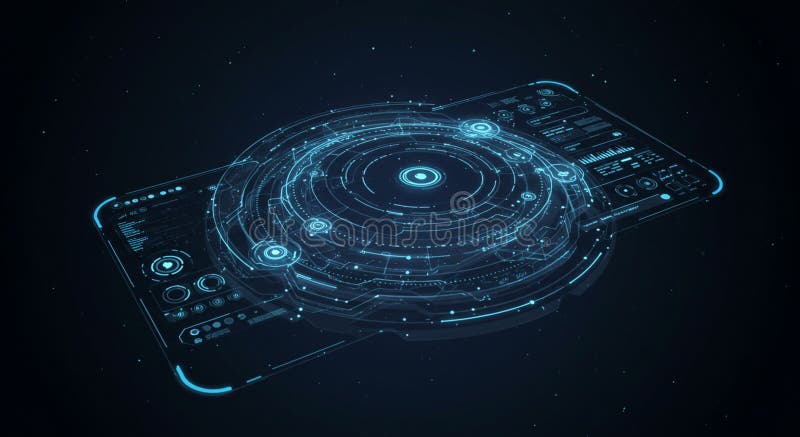 Futuristic User Interface Showing a Holographic Display with Circular and Rectangular Stock ...