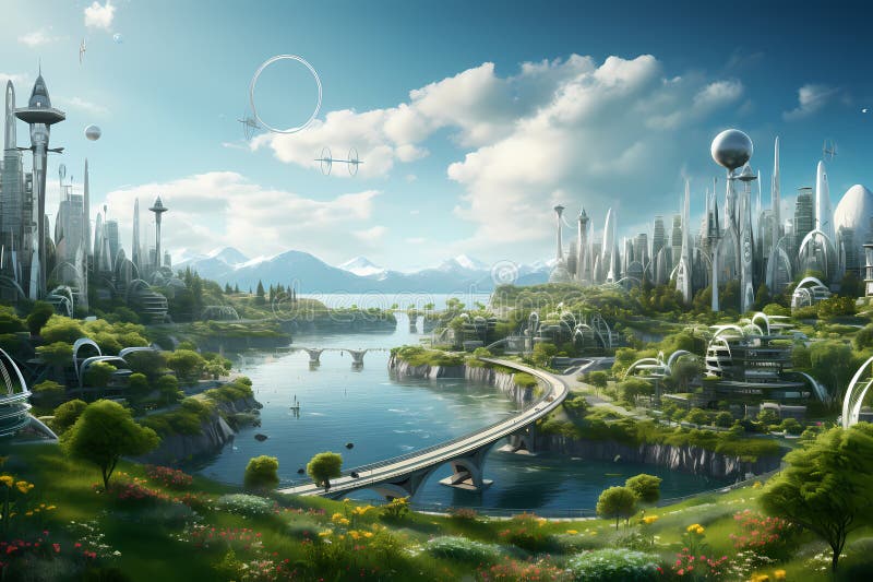 Futuristic Utopia: Harmony between Nature and Technology Stock ...