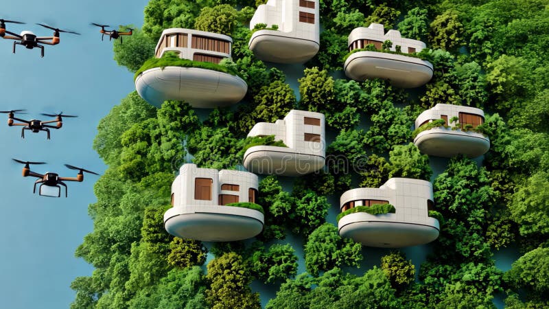 Utopian City with Floating Buildings and Drones Stock Footage - Video ...