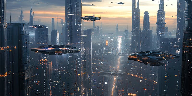 Futuristic Utopian City Skyline with Flying Vehicles and Advanced ...